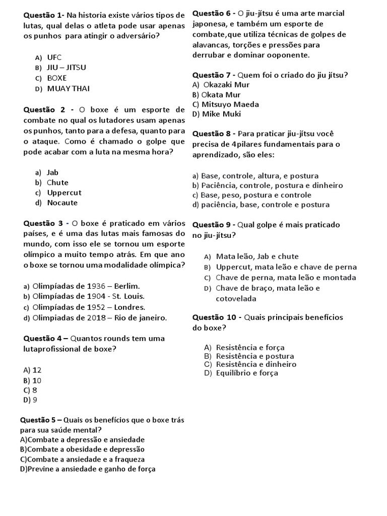 Prova 8 Ano 1 Bimestre Pdf Jiu Jitsu Combate 6046
