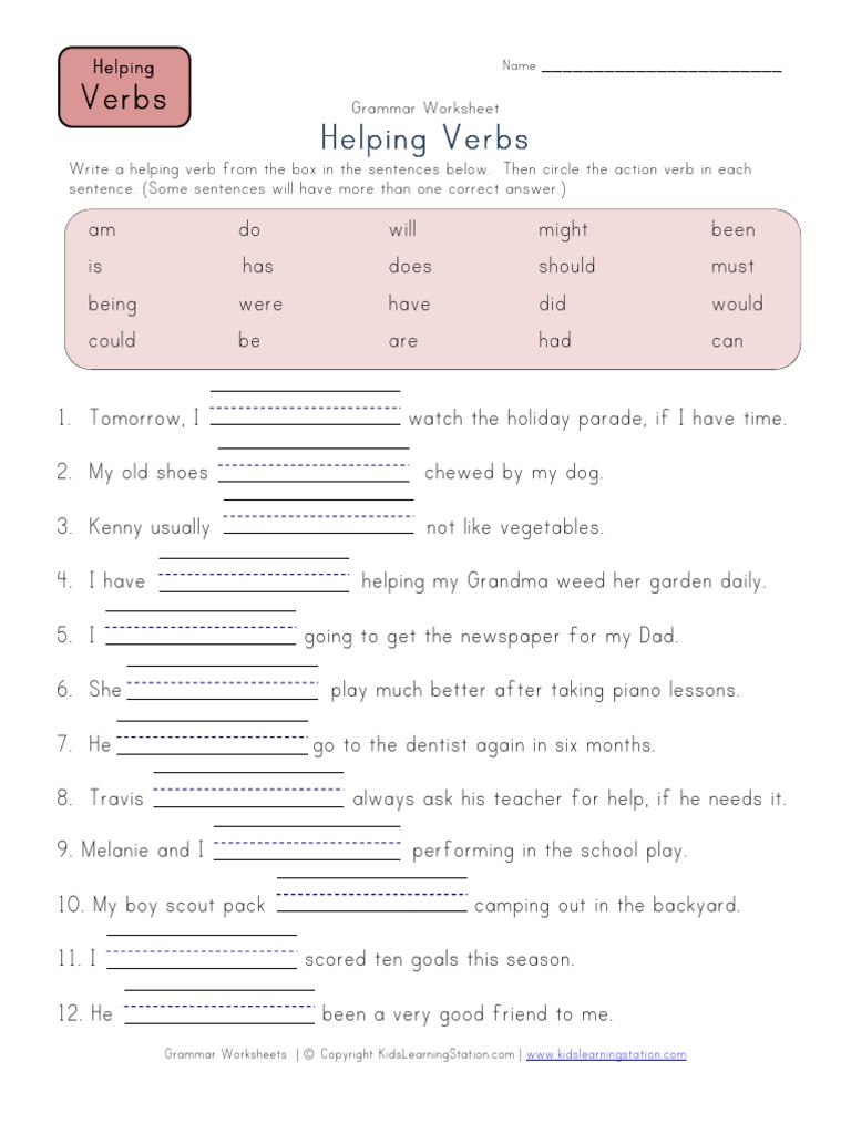 Helping Verb Worksheet Blanks | PDF