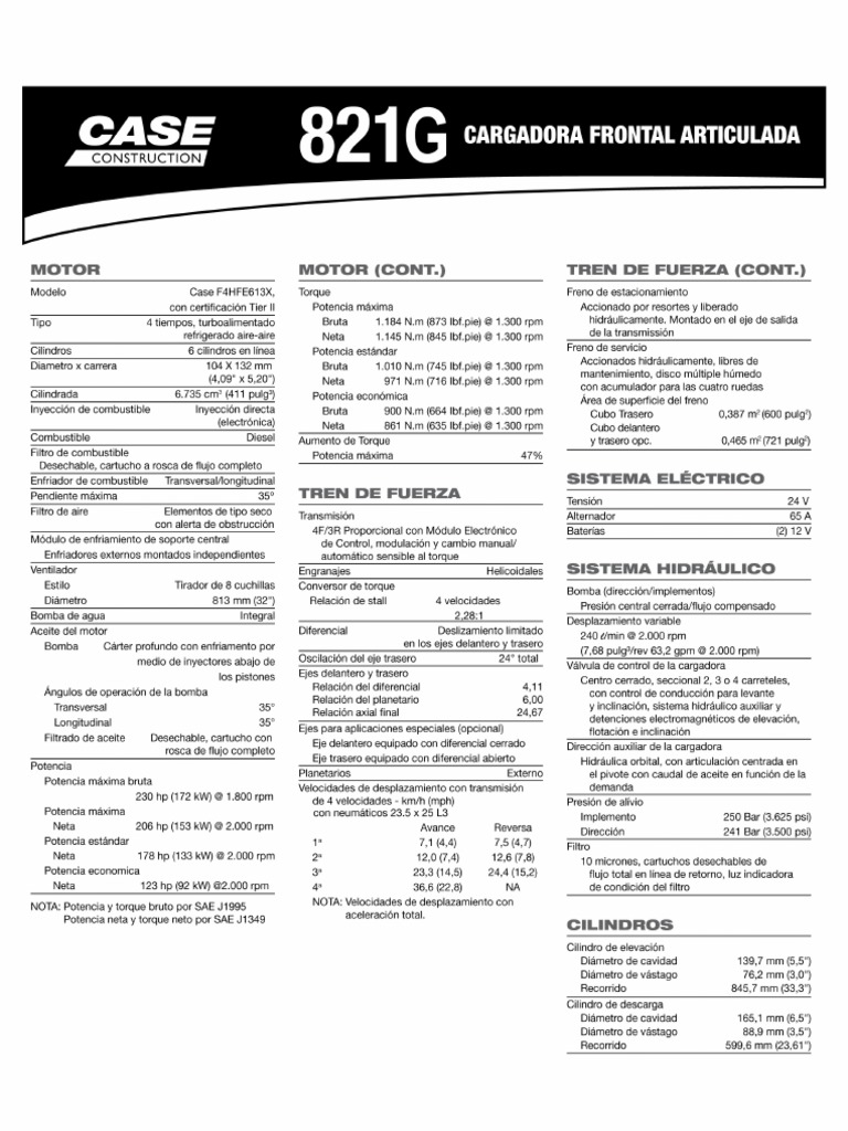 Especificaciones del Case 821G | PDF
