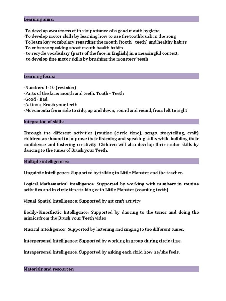 Lesson Plan Mouth | PDF