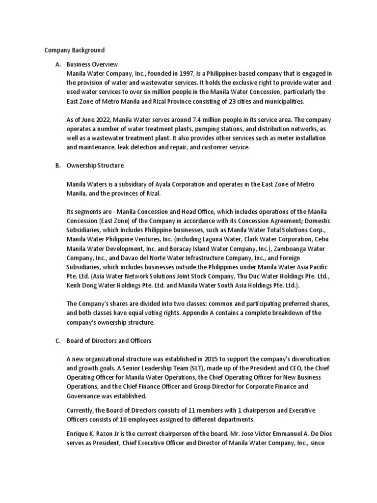 Manila Water: Company Overview | PDF