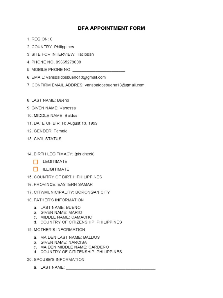 Dfa Appointment Form | PDF