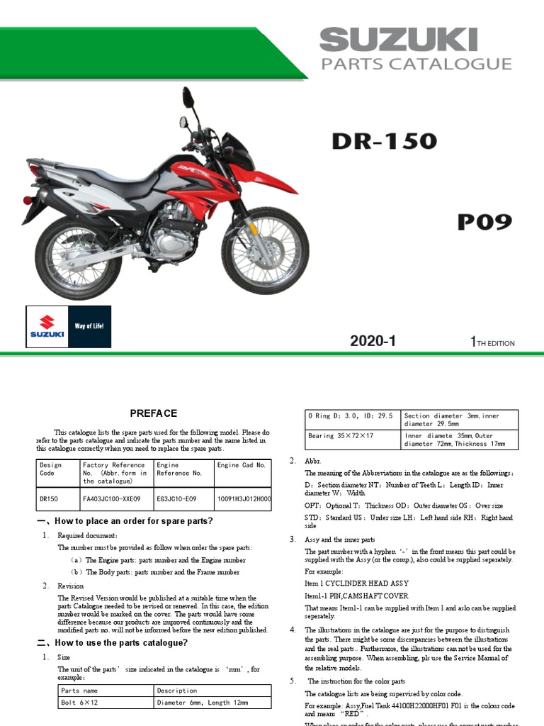 Suzuki DR150 Parts Catalogue | PDF