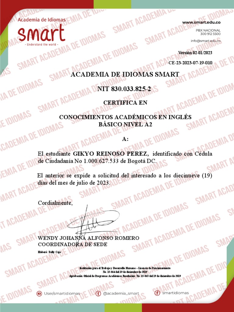 Certificado A2 | PDF