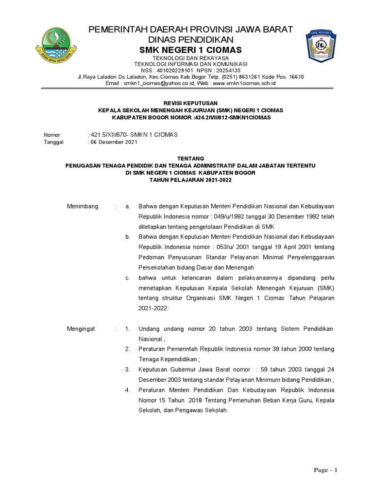 670 - SK STRUKTUR ORGANISASI TP 2021-2022 Rev.1 | PDF 670 - SK STRUKTUR ORGANISASI TP 2021-2022 Rev.1 | PDF