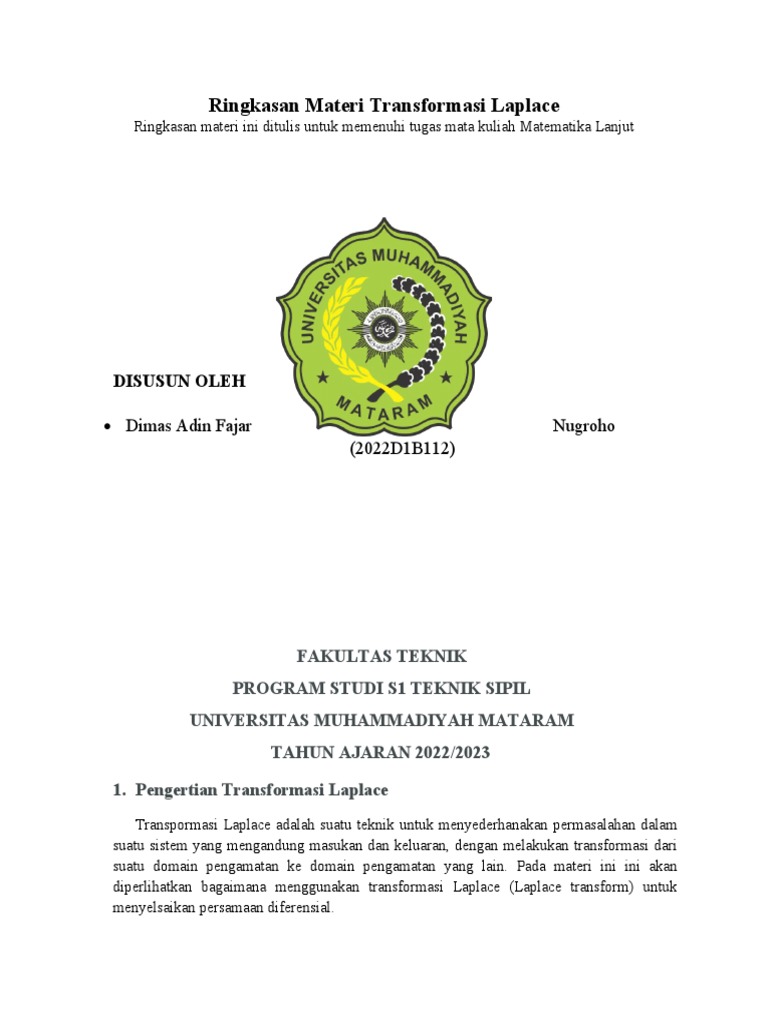 Ringkasan Materi Transformasi Laplace | PDF