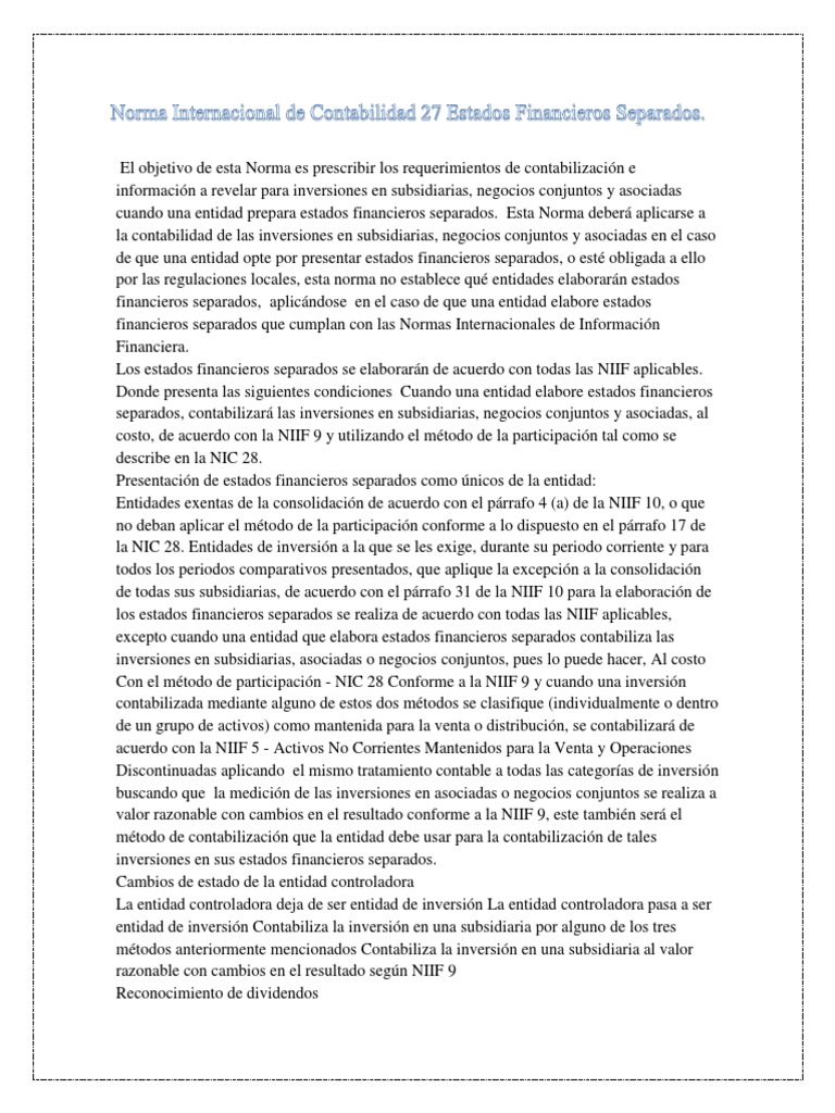 Norma Internacional de Contabilidad 27 Estados Financieros Separados | PDF | normas ...