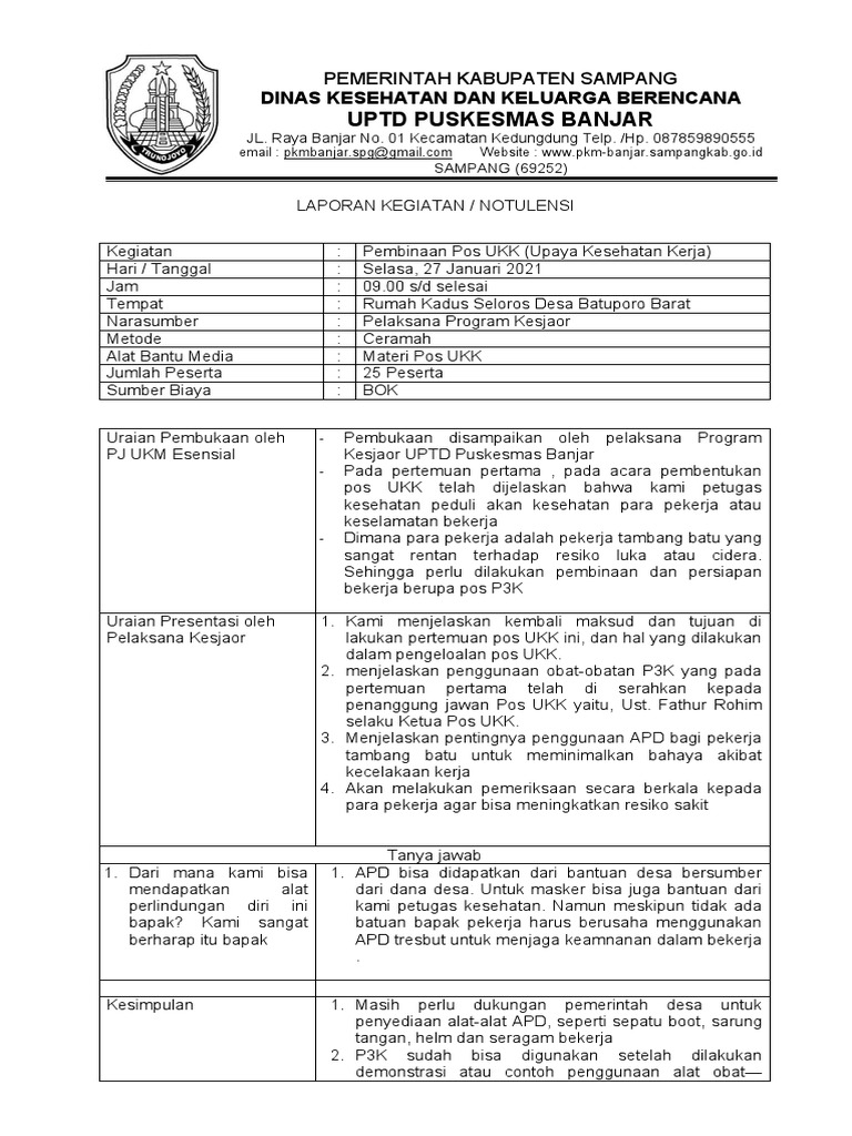 NOTULEN PEMBINAAN POS UKK 27 Janu | PDF