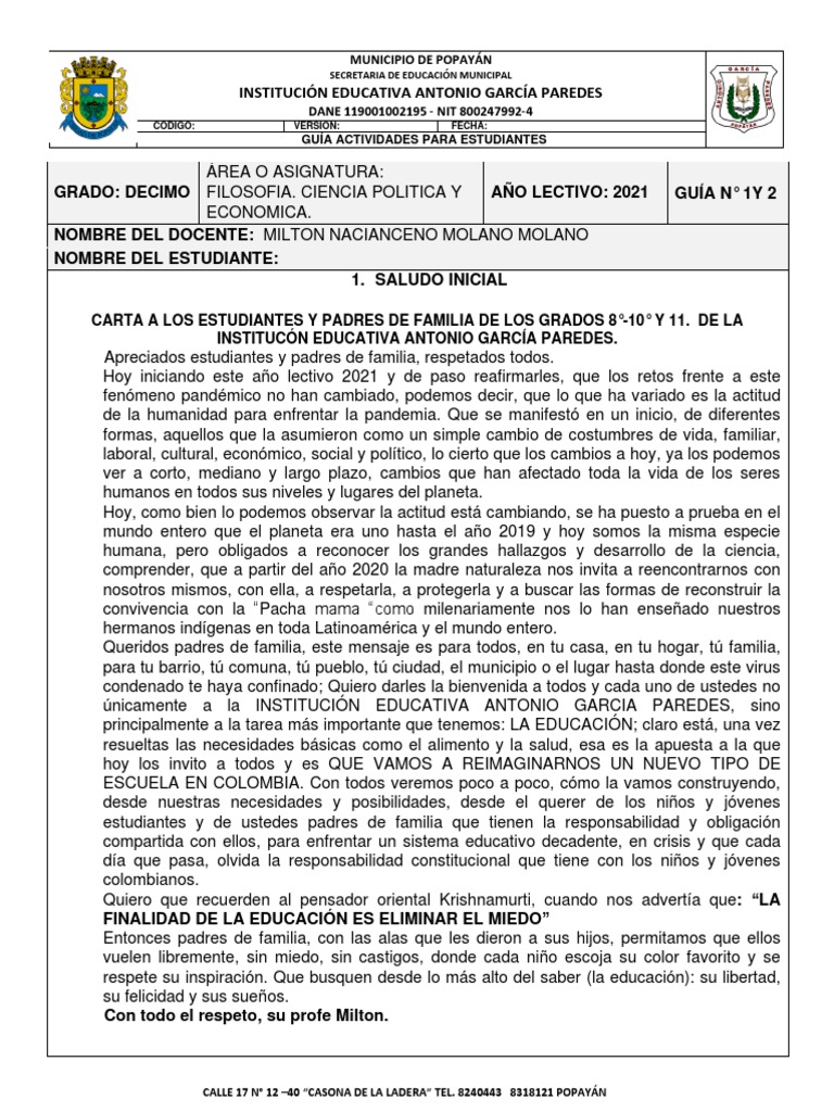 10 Filo Econ Guia1 | PDF | Conocimiento | Estado (política)