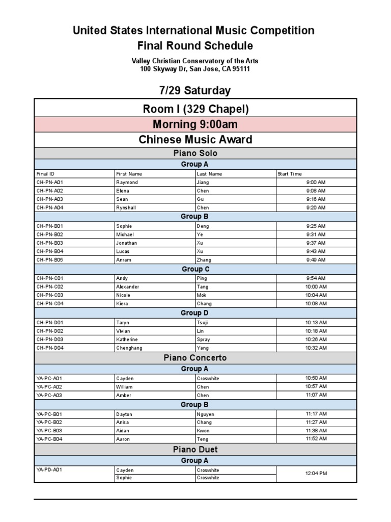 USIMC 2023 Final Round Schedule (7 - 23) - Schedule | PDF
