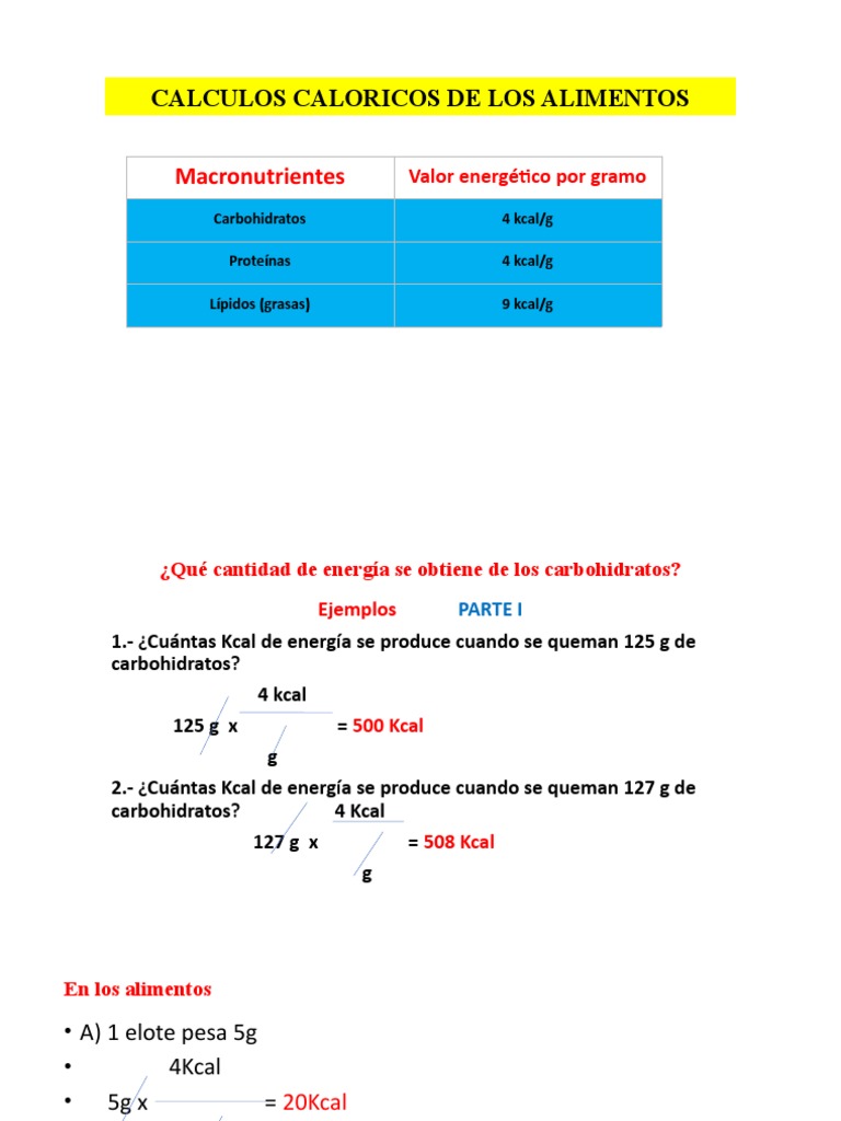 Calculos Caloricos de Los Alimentos | PDF
