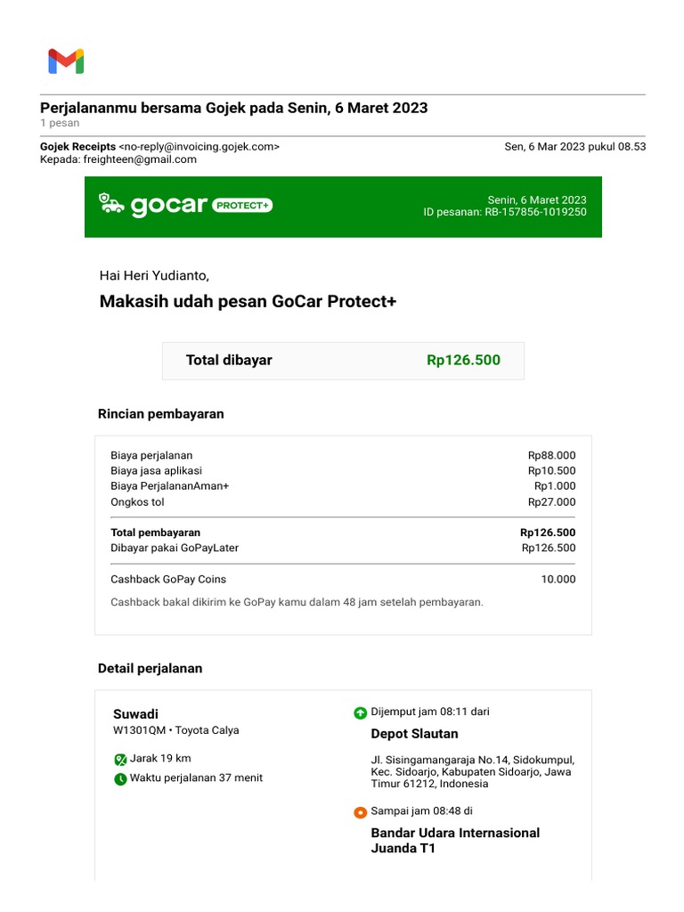 Bukti Pembayaran GoCar 6 Maret 2023 | PDF