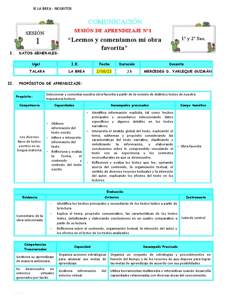 1°-2º SESIÓN DE APRENDIZAJE 1-SEM.1-EL PERU LEE | PDF