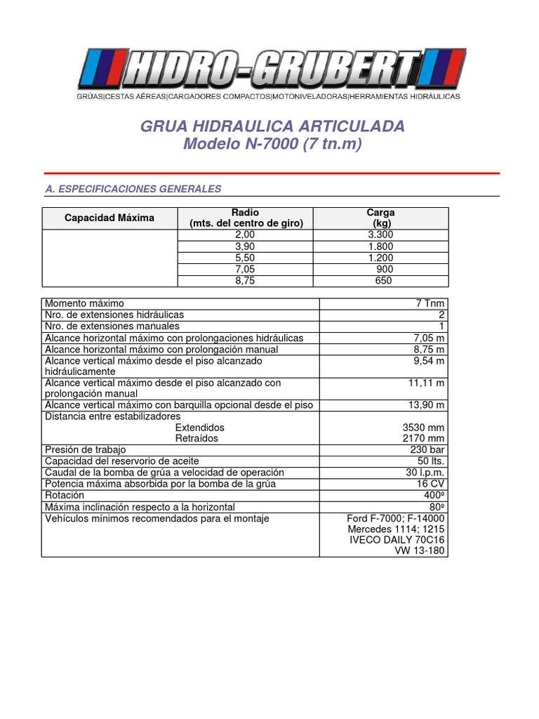 Ficha Técnica Hidrogrúa N-7000 | PDF | Tanques | Bomba
