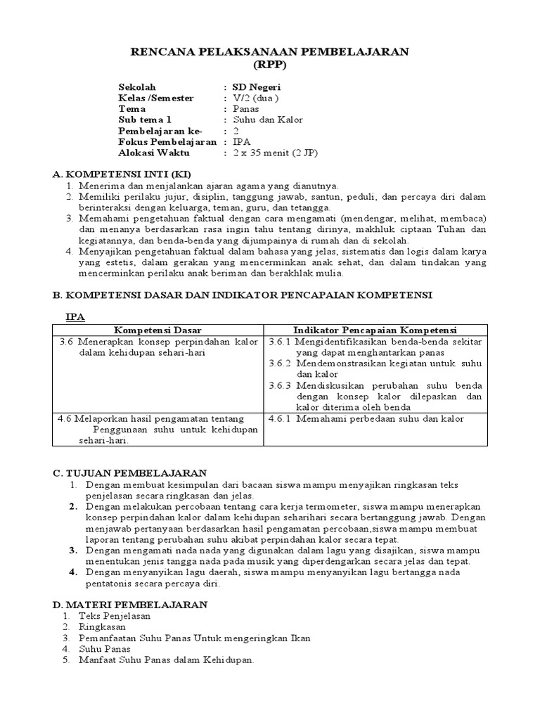 RPP Kelas 5 Semester 2 | PDF