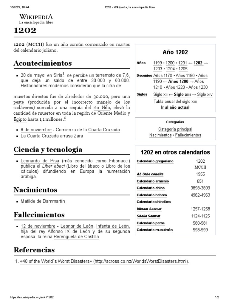 Eventos Clave del Año 1202 | PDF