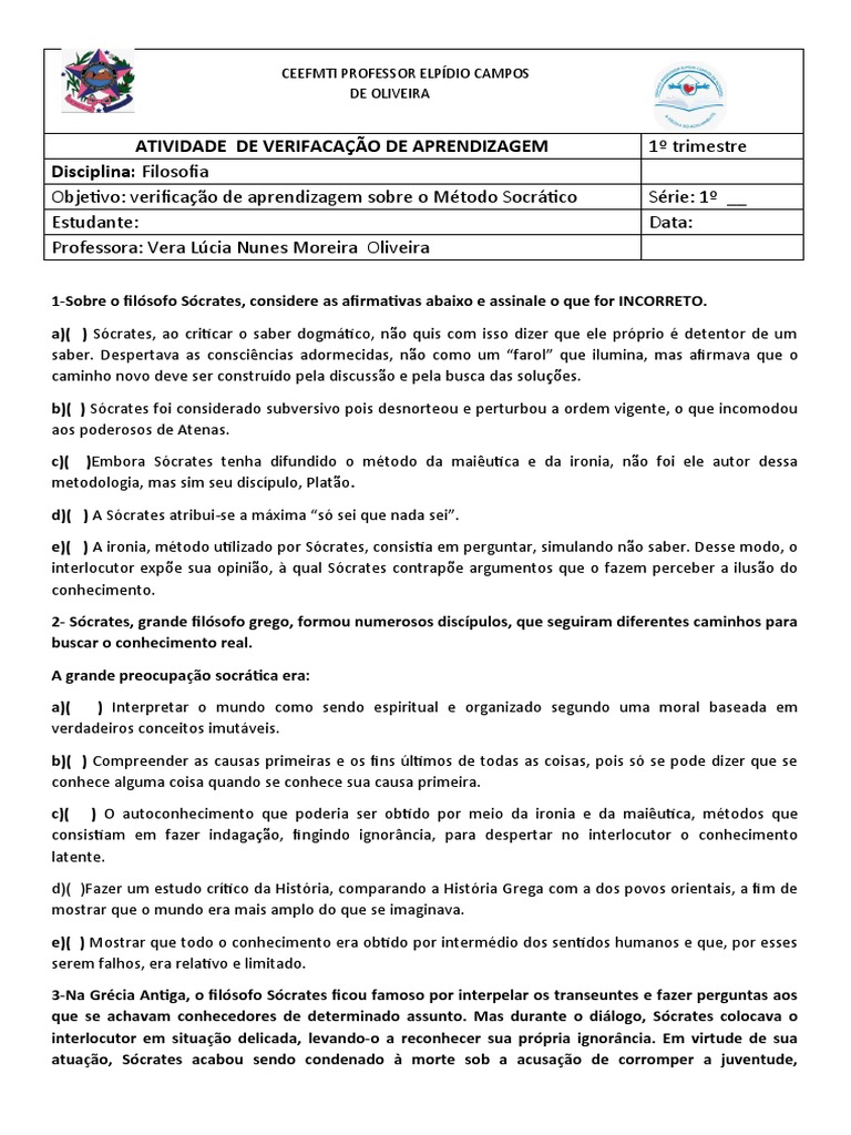 Atividade de Métado Socratico | PDF