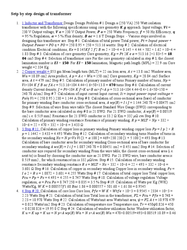 Setp By Step Design Of Transformer Pdf Transformer Electrical Conductor