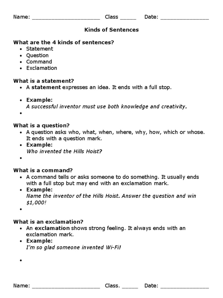 Sentence Types | PDF | Sentence (Linguistics) | Grammar