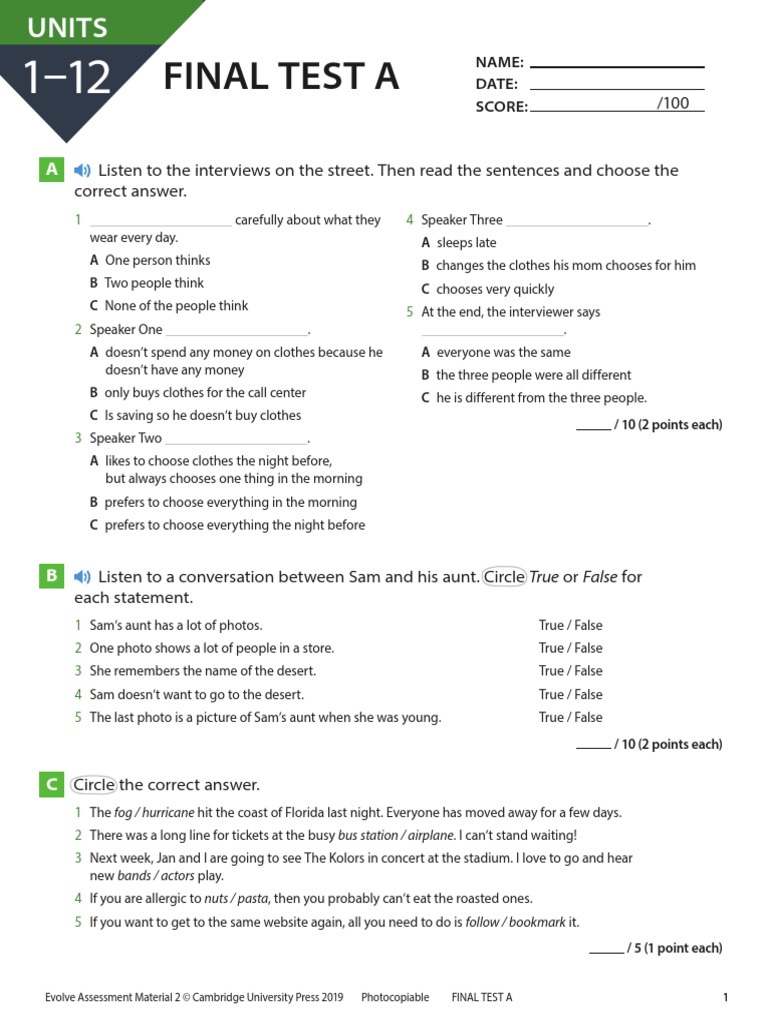 Evolve L2 FinalTest A | PDF