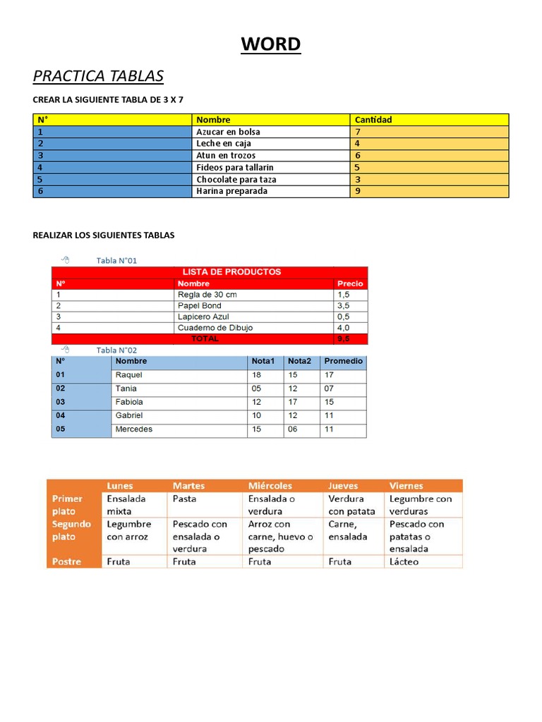 Word Tablas Ejercicios - 095816 | PDF