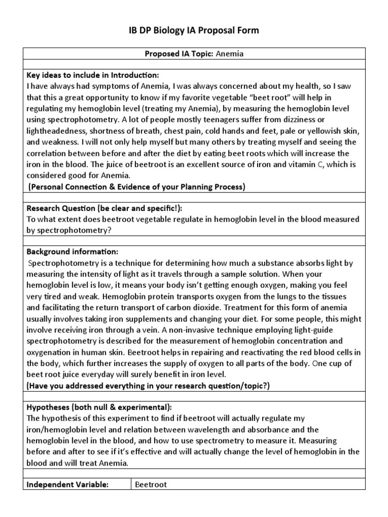 IB DP Biology IA Proposal by Kenzy Ezz | PDF