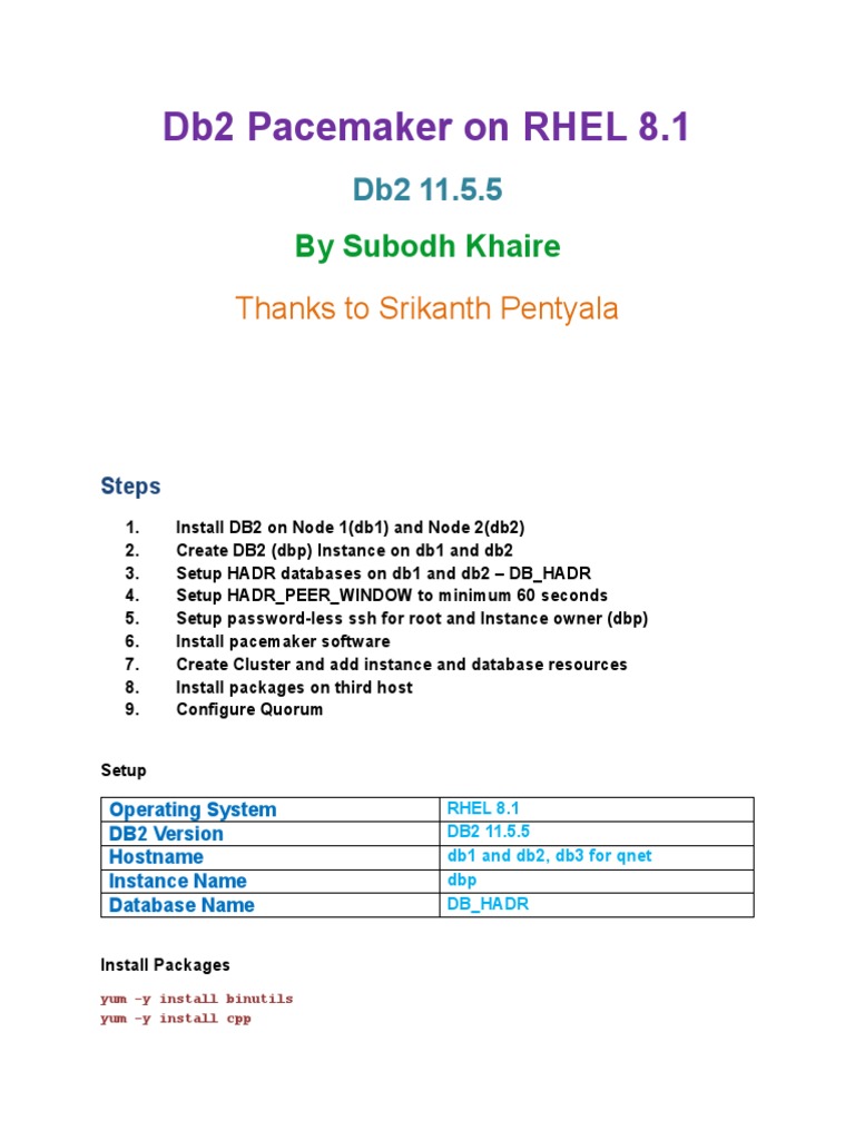 Db2 Pacemaker On RHEL 8.1 | PDF | Software Development | Computer Architecture