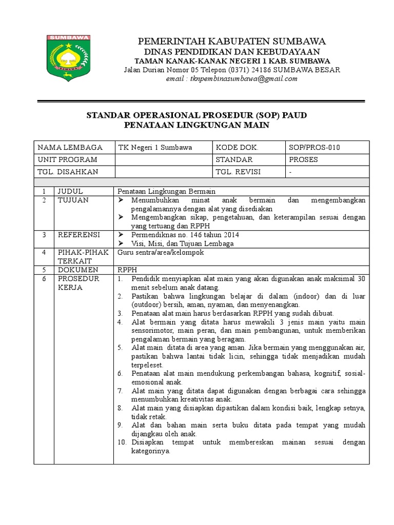 SOP Penataan Lingkungan Bermain PAUD | PDF
