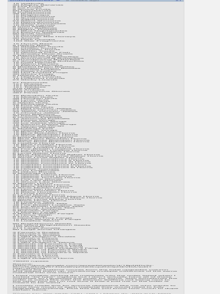 List of The Total Materials To Upgrade Every Piec | PDF