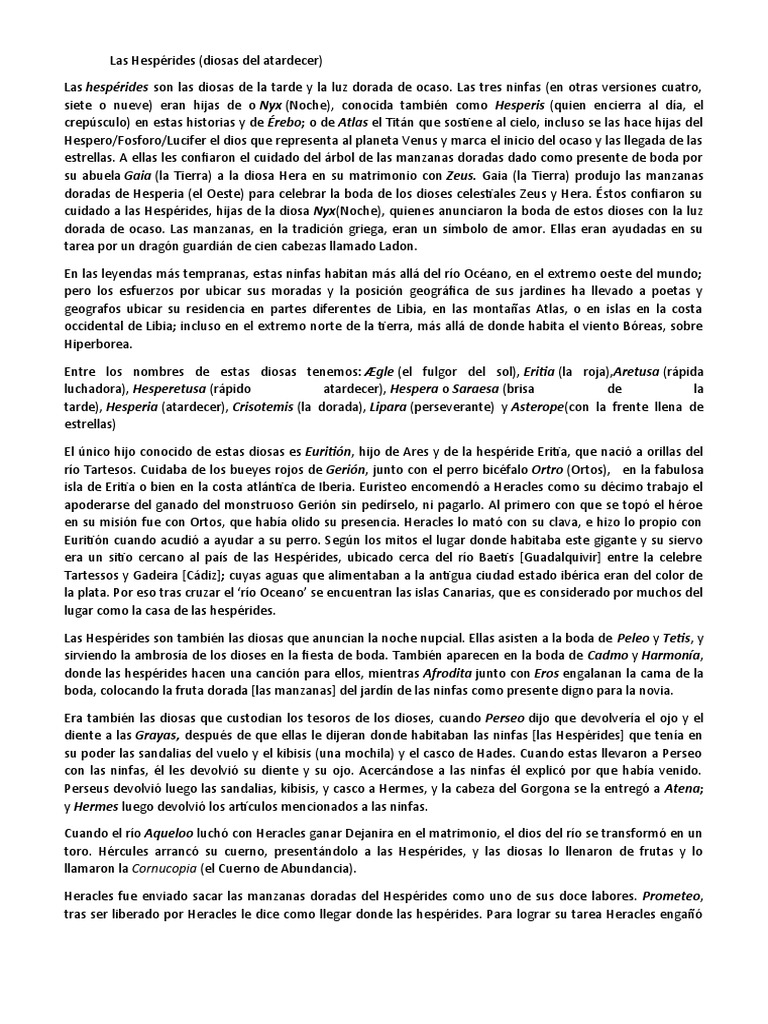 Las Hespérides: Diosas del Ocaso y sus Mitos | PDF | Deidades griegas ...