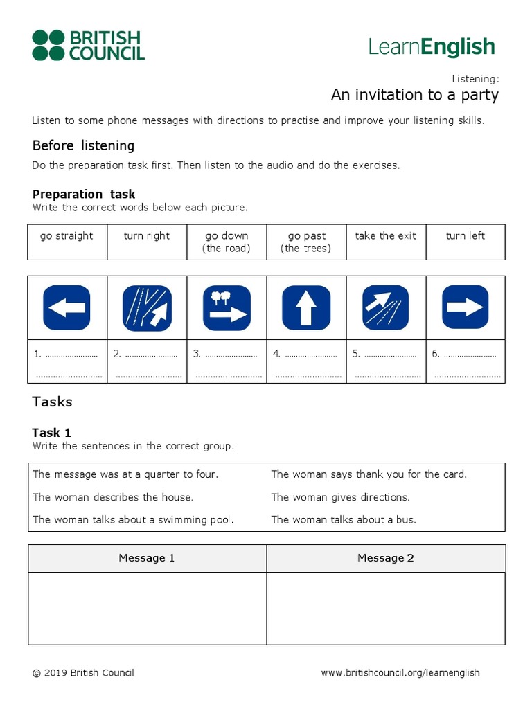 A2 Listening: Party Invitation | PDF