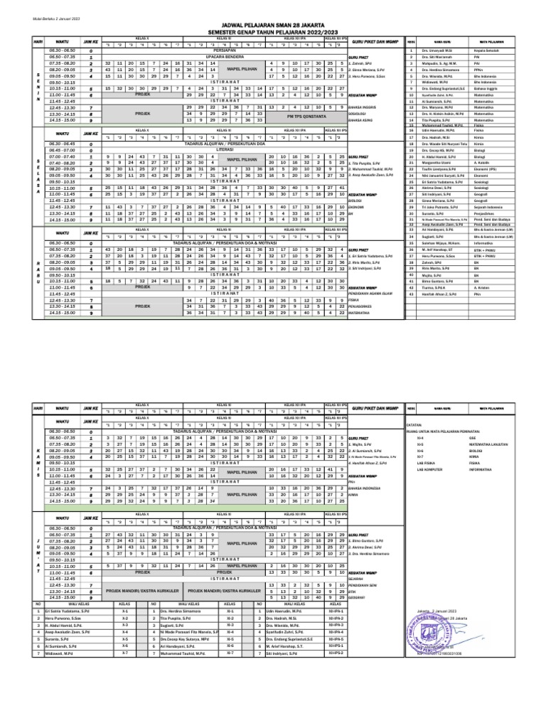 Jadwal Pelajaran SMT Genap 2022-2023 - 092132 | PDF