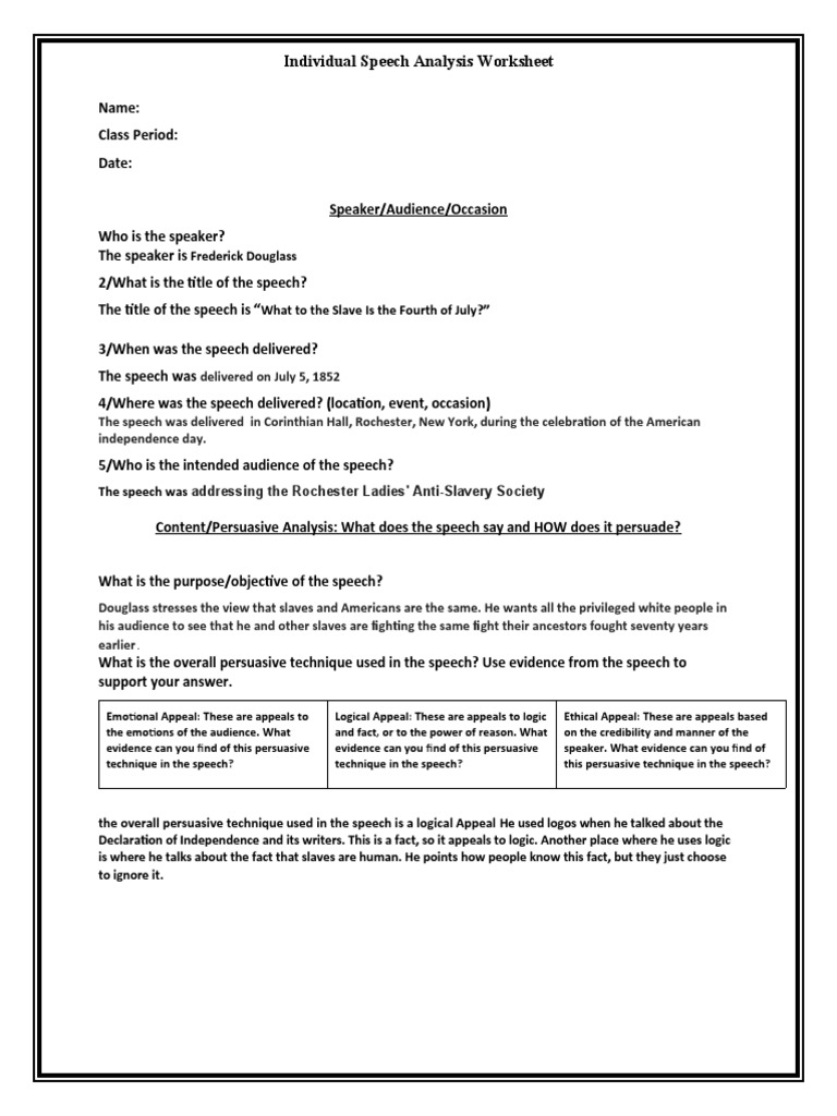 Speech Analysis Worksheet | PDF