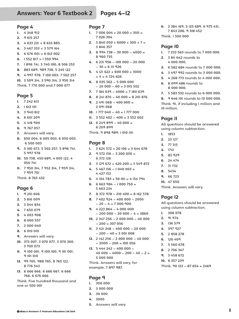 Year 6 Textbook 2 Answers | PDF | Arithmetic | Mathematics