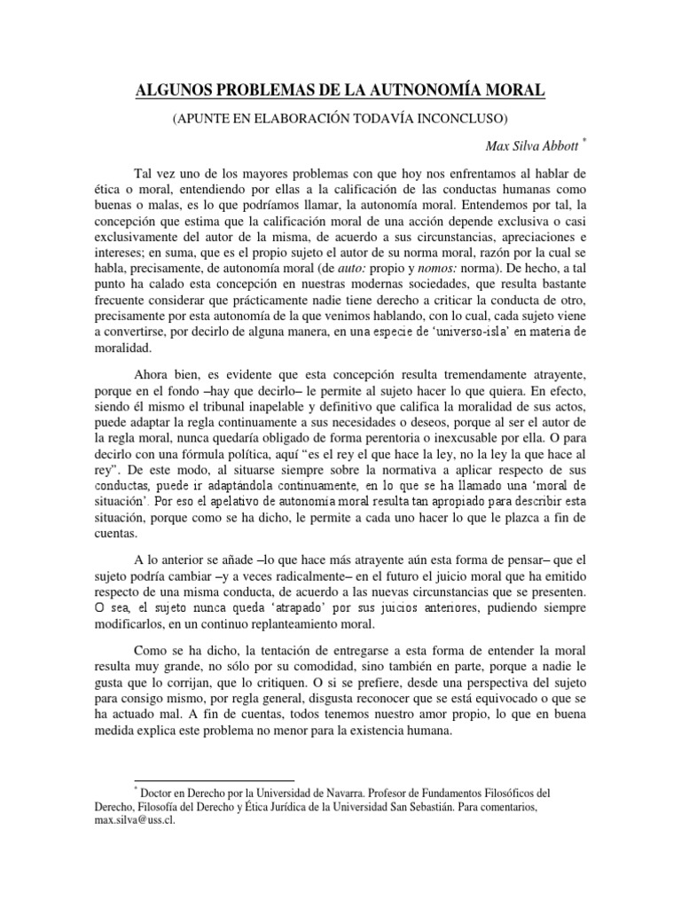 Algunos Problemas de La Autonomia Moral | PDF | Moralidad | Mal Algunos Problemas de La Autonomia Moral | PDF | Moralidad | Mal
