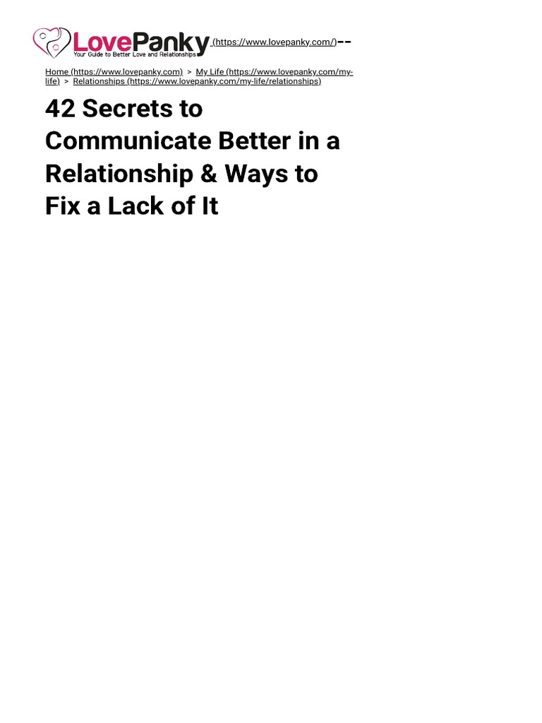 42 Secrets To Communicate Better in A Relationship & Ways To Fix | PDF