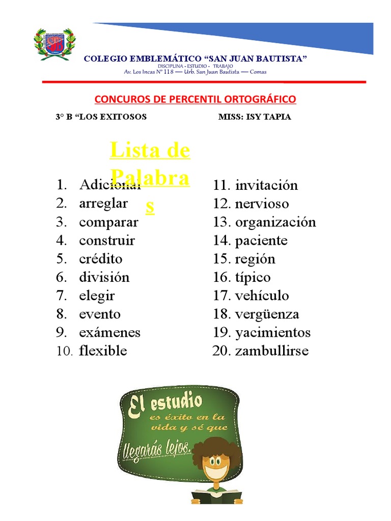 Lista de Palabras para Percentil Ortográfico | PDF