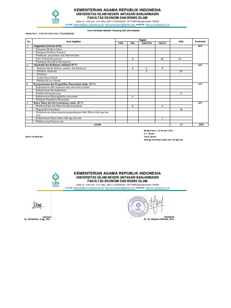 Contoh Pengisian Form Penilaian Mandiri SKK | PDF