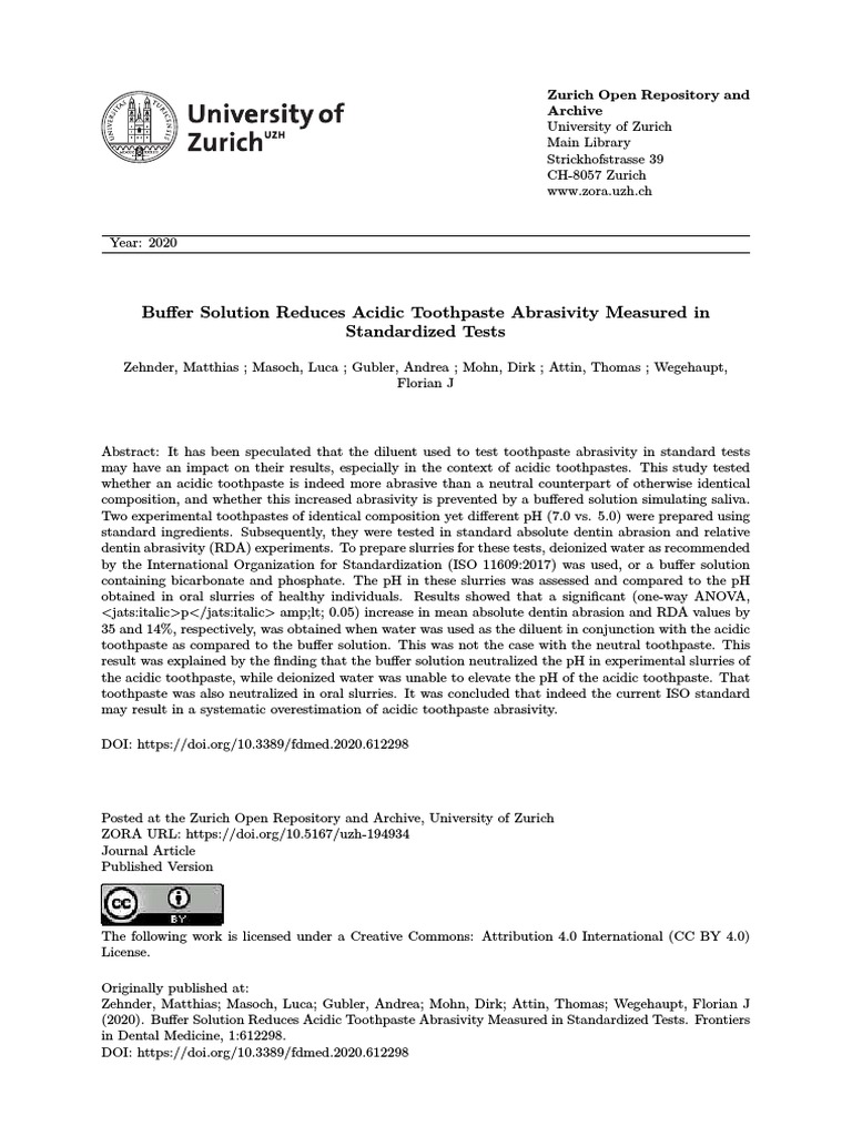Buffer Solution Reduces Acidic Toothpaste Abrasivi | PDF | Buffer ...