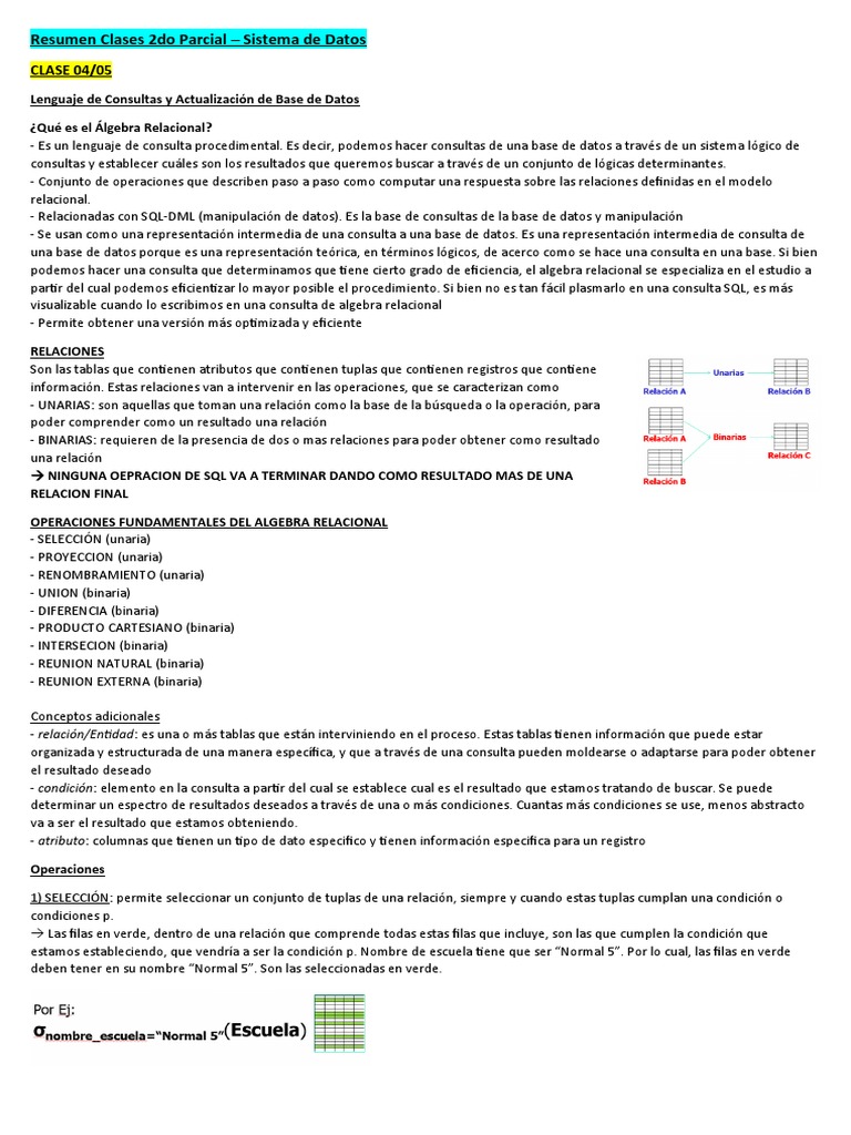 Resumen Clases 2do Parcial - Sistema de Datos | PDF
