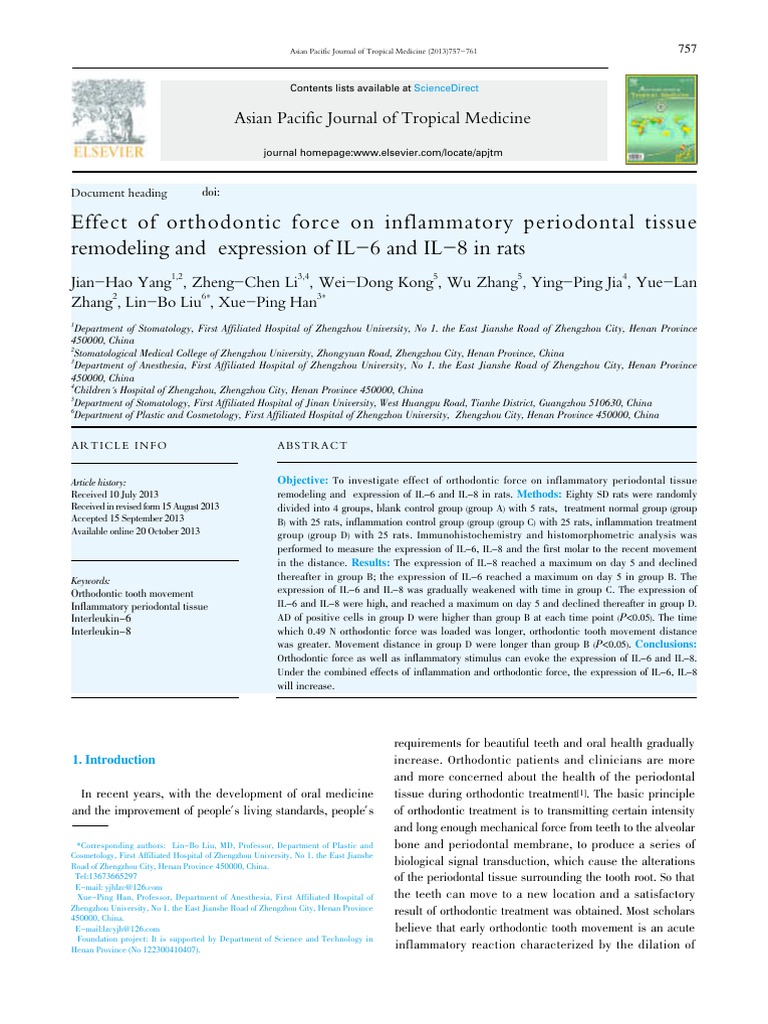 Effect of Orthodontic Force On Inflammatory Periodontal Tissue ...