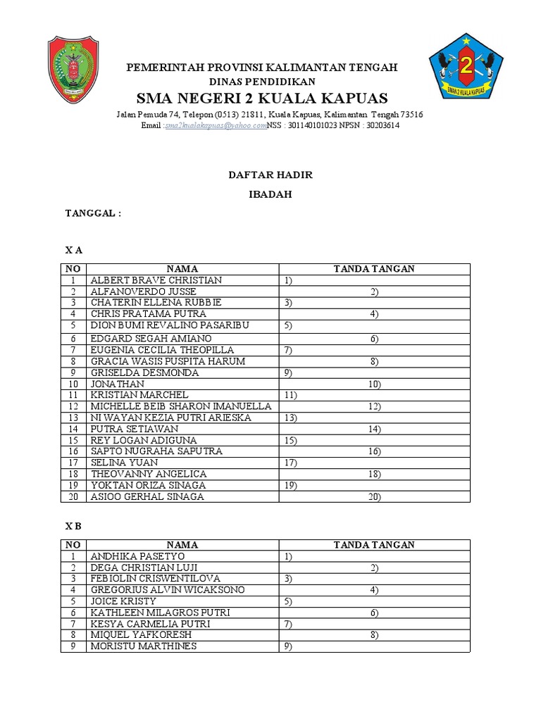 Daftar Hadir Ibadah X | PDF