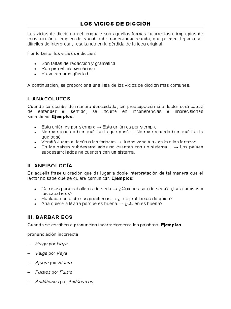 Los Vicios de Dicción | PDF