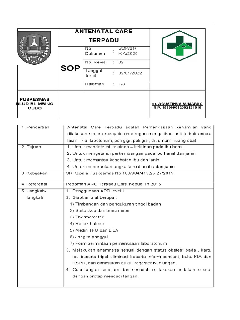 Sop 01 Kia 2021 Antenatal Care Terpadu | PDF