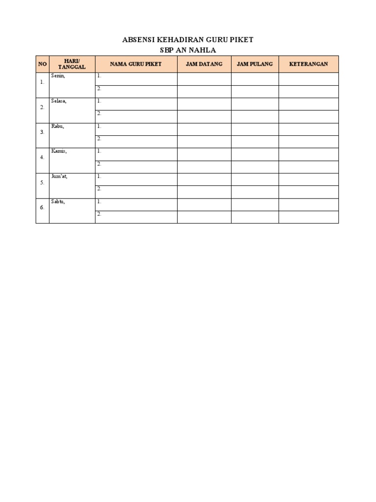 Absensi Kehadiran Guru Piket | PDF