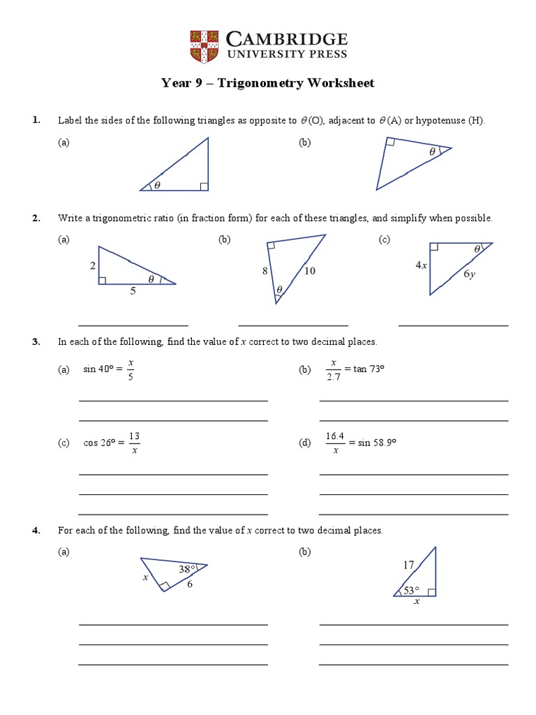 Year 9 Trigonometry Revision Worksheet | PDF