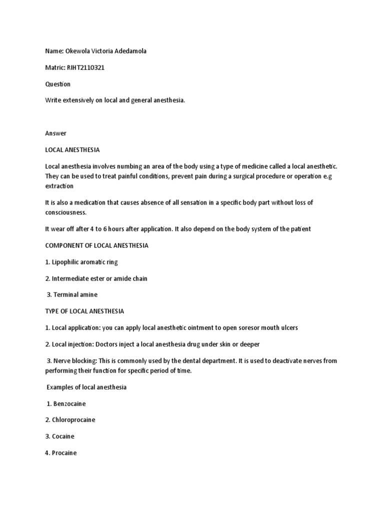 Okewola Victoria Assignment | PDF | Anesthesia | Surgery