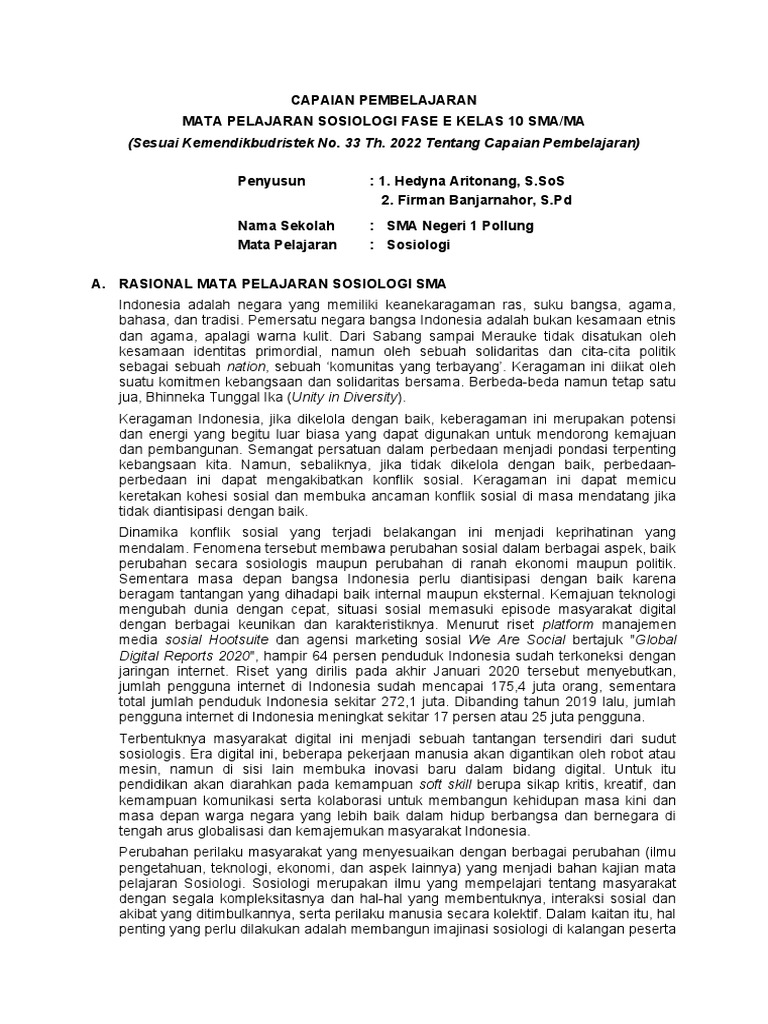 CP Fase E, IPS (Sosiologi) | PDF