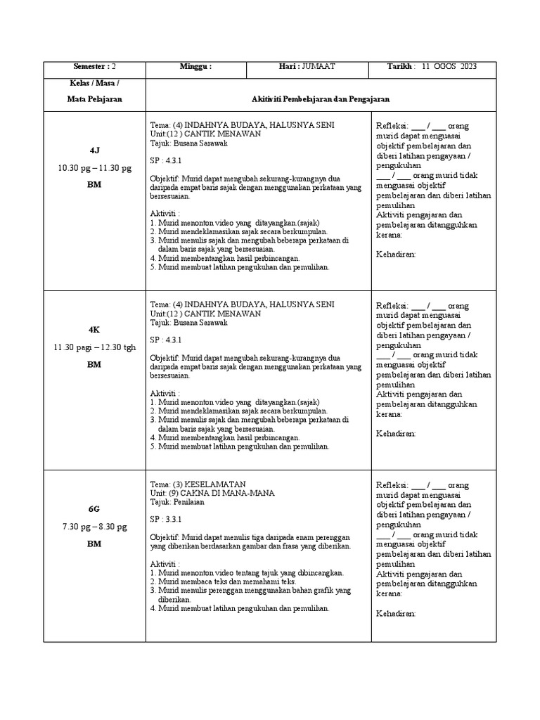 RPH 11 Ogos 2023 Jumaat | PDF