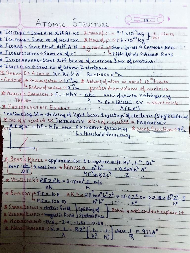 Atomic Structure Short Notes | PDF | Scientific Theories | Quantum ...